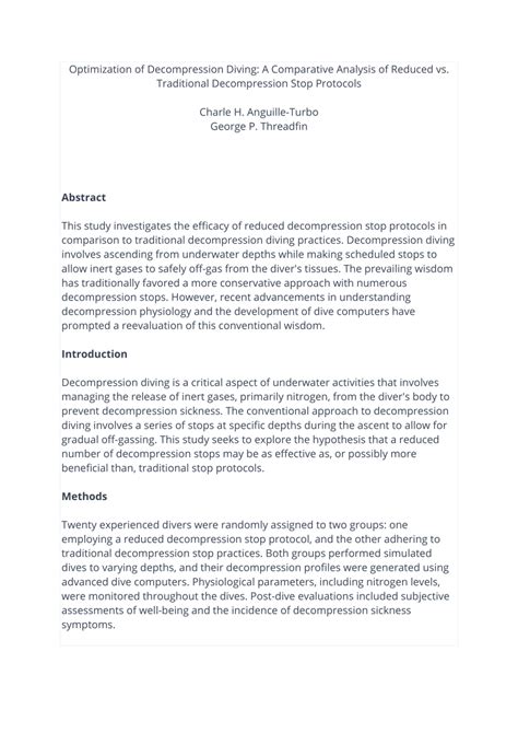 Pdf Optimization Of Decompression Diving A Comparative Analysis Of