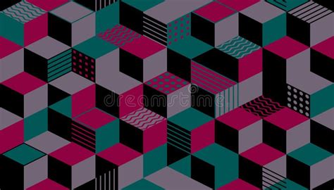 Isometric Seamless Pattern Of Cubes Abstract Dark Background Vector