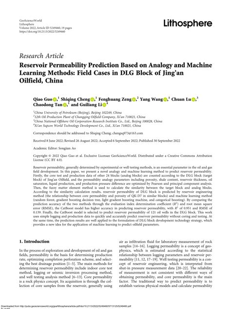 Pdf Reservoir Permeability Prediction Based On Analogy And Machine