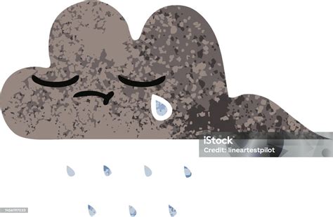 Style Illustration Rétro Dessin Animé Dun Nuage De Pluie Dorage