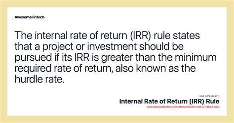 Internal Rate Of Return IRR Rule AwesomeFinTech Blog