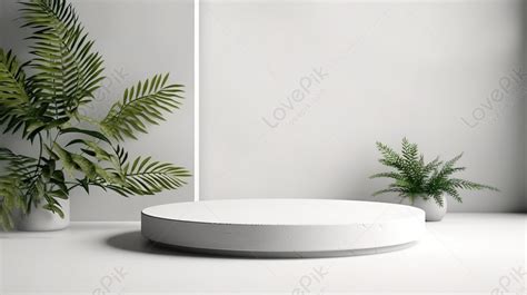 3d 렌더링 예술적 식물 배경을 갖춘 콘크리트 바닥의 세련된 흰색 연단 3d 식물 배경 연단 배경 제품 디스플레이 배경 이미지 Hd 3d 식물 연단 제품