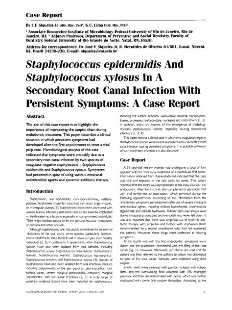 Staphylococcus Epidermitis And Xylosus Case Report By J Siqueira Jr Dds Msc Phd K Lima