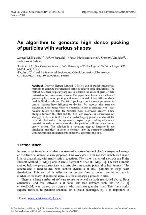 pdf an algorithm to generate high dense packing of particles with