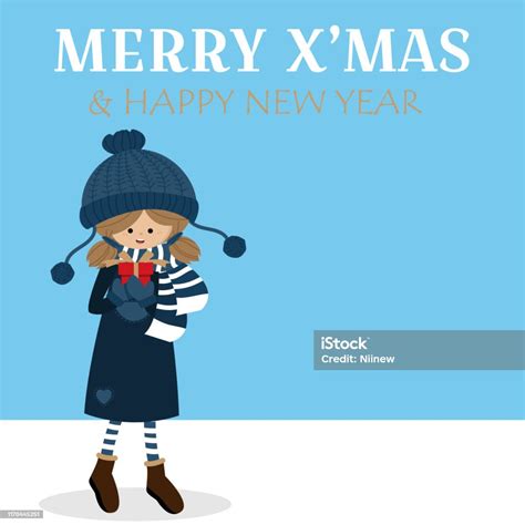 선물 상자와 메리 Xmas와 새해 새해 텍스트와 겨울 사용자 정의귀여운 소녀와 크리스마스 휴가 시즌 배경 인사말 시즌 이나 파티