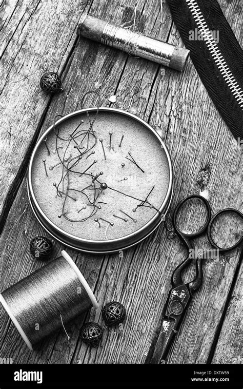 Deprecated Tools For Sewing Monochrome Style Stock Photo Alamy