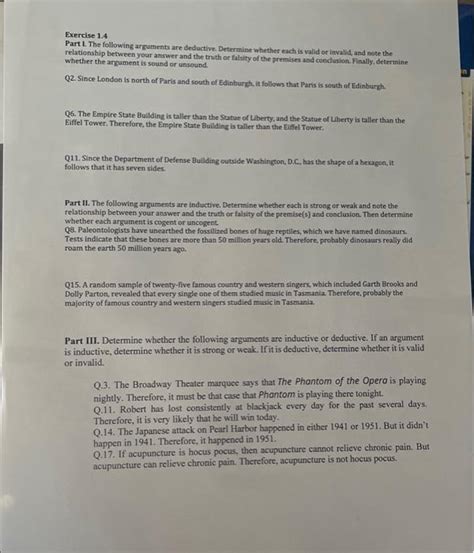 Solved Exercise 1 4 Part The Following Arguments Are Chegg Com