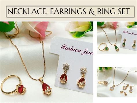 Beautiful Faux Ruby Necklace Earrings And Ring Jewelry Set Dz16441