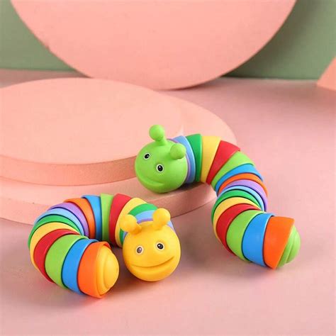 Multi Color Caterpillar Slug Rainbow Worm Moving Squishy Toy Stress