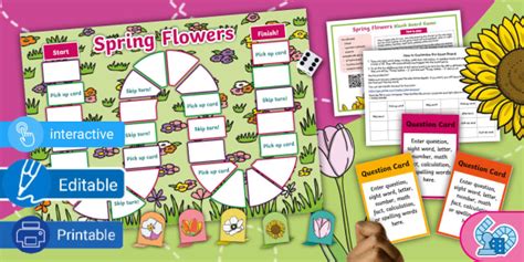 Editable Spring Flowers Board Game For Spring Activities