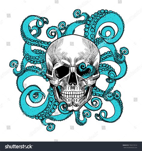 Skull Tentacles Octopus Vector Seamless Pattern Stock Vector Royalty