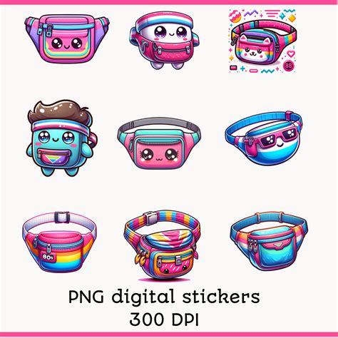 Kawaii 80s Fanny Pack Stickers Digital Planner Set Digital Download