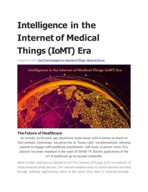 Ppt Intelligence In The Internet Of Medical Things Iomt Era