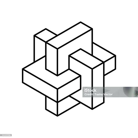 선형 불가능한 3d 직사각형 기호입니다 3 개의 벽돌이 펜로즈 모양을 만듭니다 건설 산업에 대한 스톡 벡터 아트 및 기타 이미지