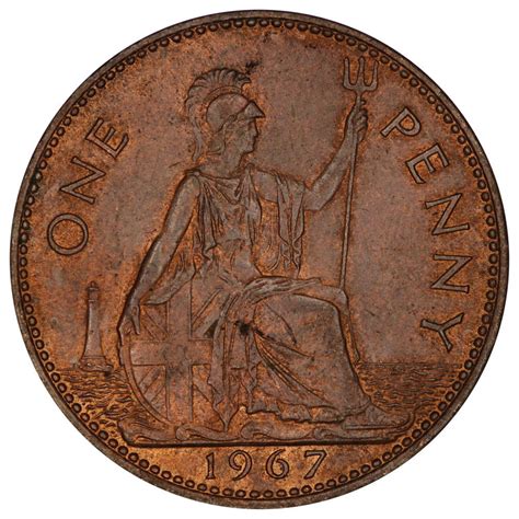 1967 Elizabeth Ii Penny Bronze Coin Of Great Britain Etsy