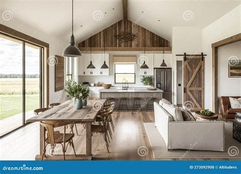 Farmhouse With Open Floor Plan Natural Wood Finishes And Sleek Modern