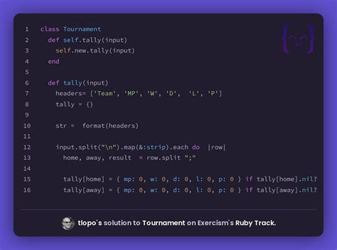 Tlopo S Solution For Tournament In Ruby On Exercism