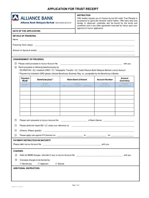 Fillable Online Trust Receipt Application Form Fax Email Print Pdffiller