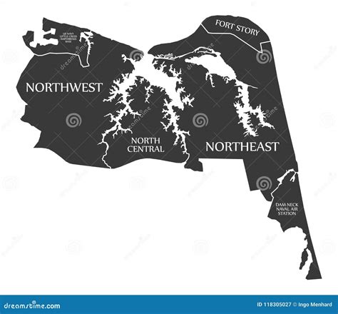 Virginia Beach Va City Map Usa Labelled Black Illustration Cartoon