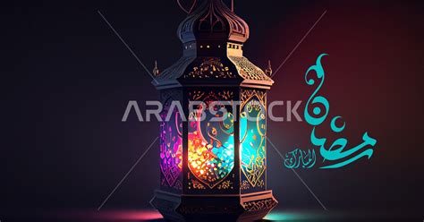 فانوس رمضان على خلفية ملونة قالب تصميم ، شهر رمضان المبارك، إضاءة