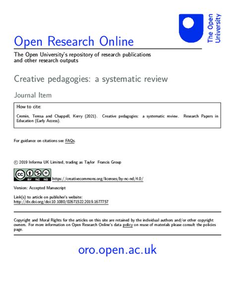 Pdf Creative Pedagogies A Systematic Review