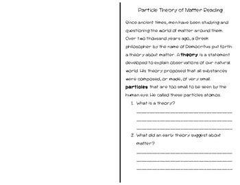 Particle Theory Of Matter Reading And Questions By Ms Corey Science Spot