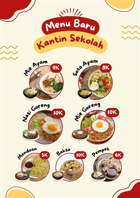 Kuning Merah Minimalis Daftar Menu Kantin Sekolah Label Makanan