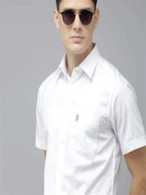 Buy U S Polo Assn Men White Solid Tailored Fit Pure Cotton Casual