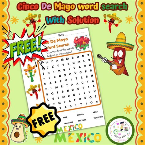 Cinco De Mayo Word Search With Solution Cinco De Mayo Activities