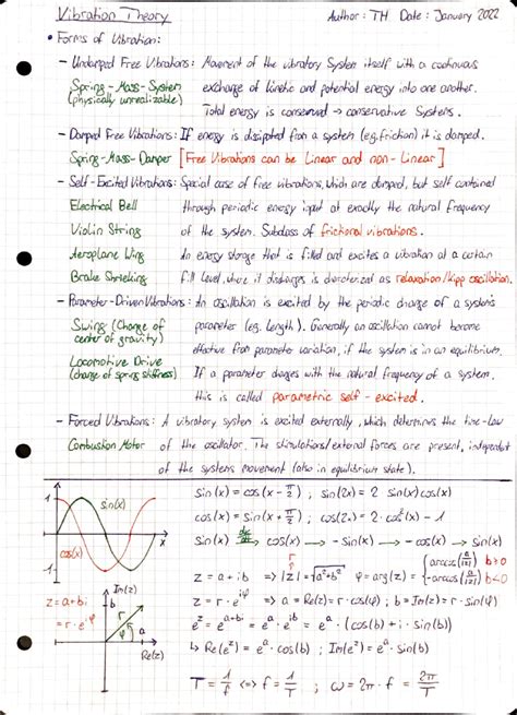 Vibration Theory Cheat Sheet Vibration Theory Author Th Date January