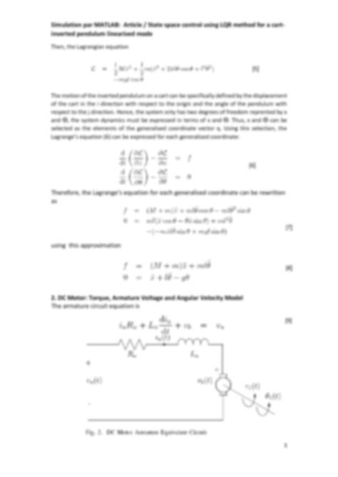 Solution Simulation Par Matlab Article State Space Control Using Lqr Method For A Cart Inverted