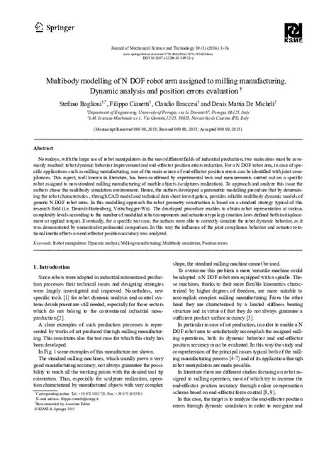 Pdf Multibody Modelling Of N Dof Robot Arm Assigned To Milling