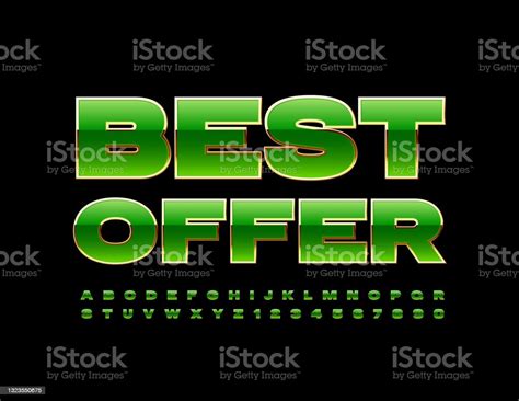 벡터 프리미엄 배지 베스트 오퍼 녹색 및 골드 알파벳 문자 및 숫자 세트 1위에 대한 스톡 벡터 아트 및 기타 이미지 1위 고객 광고 Istock