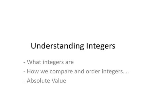 Introduction To Integers Ppt
