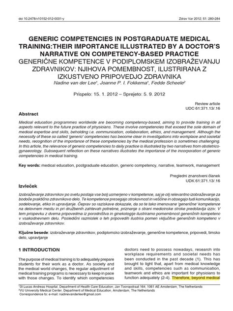 Generic Competencies In Postgraduate Medical Trainingtheir Importance