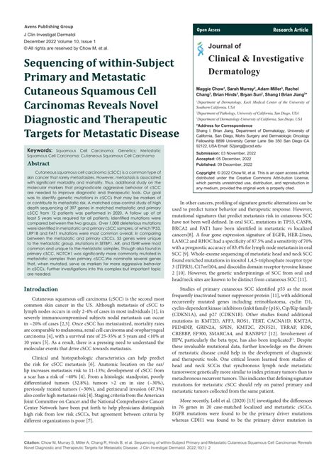 Pdf Sequencing Of Within Subject Primary And Metastatic Cutaneous