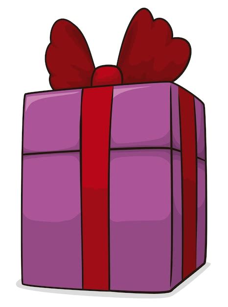 Caja de regalo púrpura decorada con pajarita roja diseño en estilo de