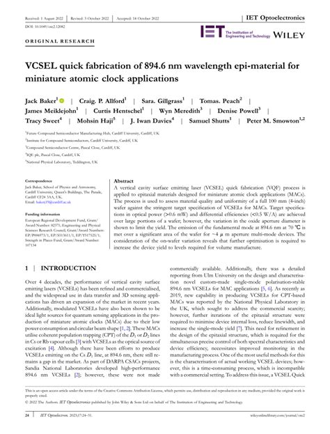Pdf Vcsel Quick Fabrication Of 894 6 Nm Wavelength Epi‐material For Miniature Atomic Clock