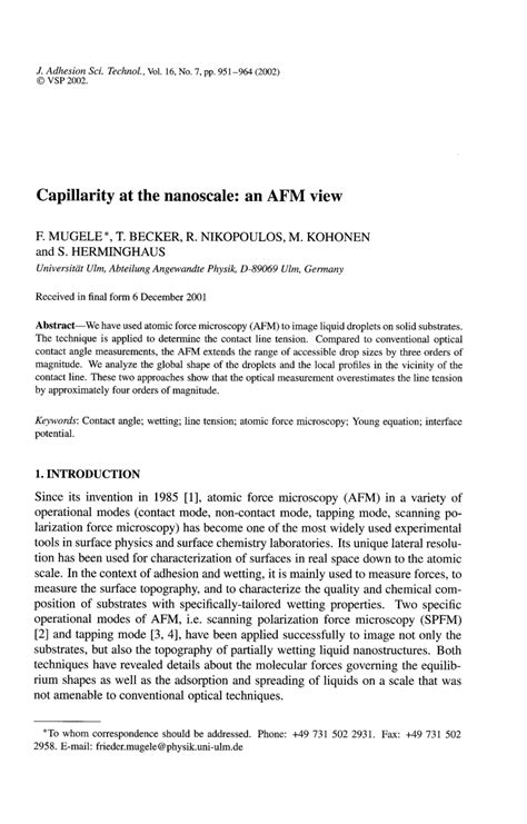 Pdf Afm Imaging Of Liquid Structures From Droplet Profiles To Molecular Interactions