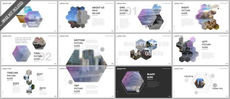 최소한의 프리젠 테이션 디자인 육각형 및 육각형 요소가있는 벡터 템플릿 프리미엄 벡터