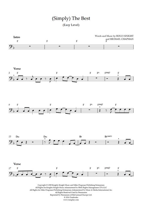 Simply The Best Easy Level Tina Turner Trombone Sheet Music
