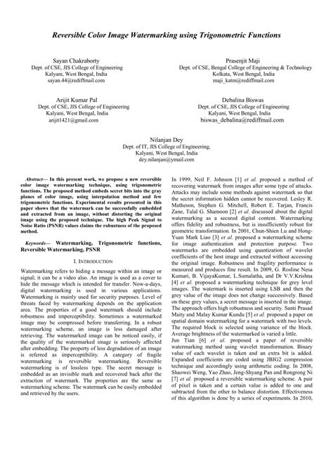 pdf reversible color image watermarking using trigonometric functions
