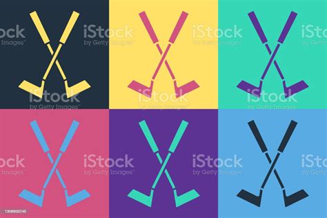 팝 아트 는 색상 배경에 고립 된 골프 클럽 아이콘을 교차 벡터 경쟁에 대한 스톡 벡터 아트 및 기타 이미지 경쟁 골프 골프 선수 Istock