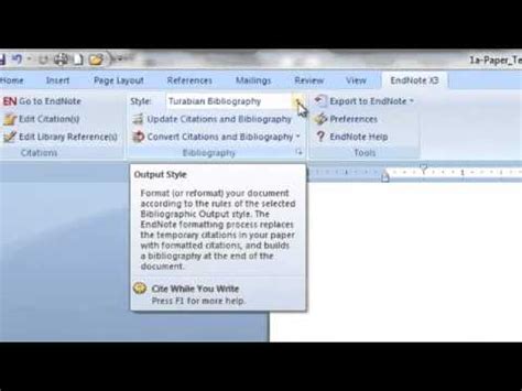 EndNote Tutorial For Word How To Use EndNote Turabian Formatting