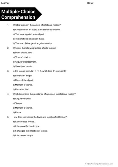 Torque And Moment Of Inertia By Digital Science Lesson Tpt