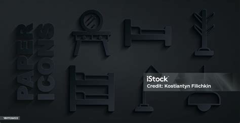 세트 테이블 램프 코트 스탠드 이층 침대 램프 걸이 침대 및 화장대 아이콘 벡터 2 층침대에 대한 스톡 벡터 아트 및 기타 이미지 2 층침대 3차원 형태 가구