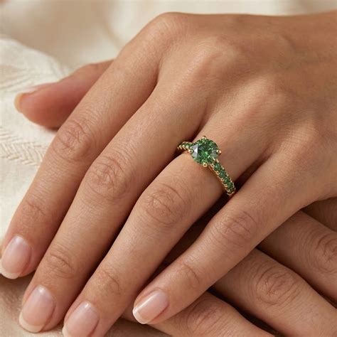 1 Carat Fancy Green Diamond Engagement Ring 14k Yellow Gold