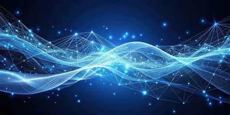 Abstract Digital Waveform Interconnected Nodes And Luminescent Particles Flowing Through