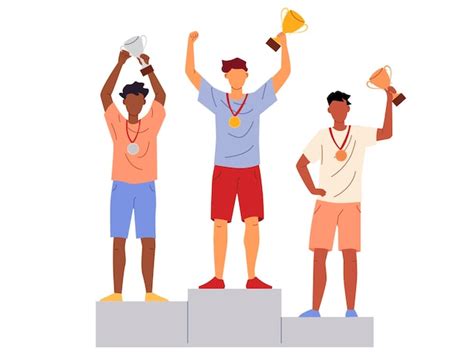 Premium Vector Vector Illustration Of Men Stand On The Award Winners