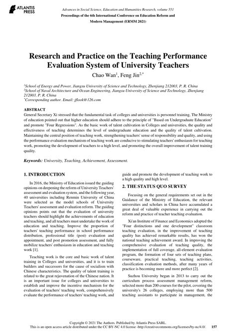 Pdf Research And Practice On The Teaching Performance Evaluation System Of University Teachers